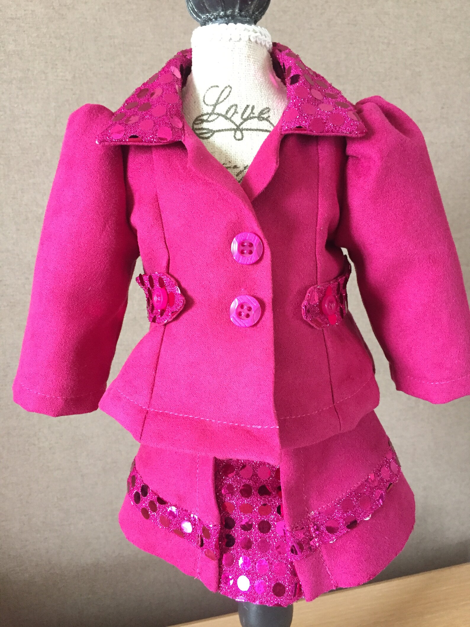 Handmade Dolls Jacket and Skirt Fushia Pink With Faux Suede With Sequin ...