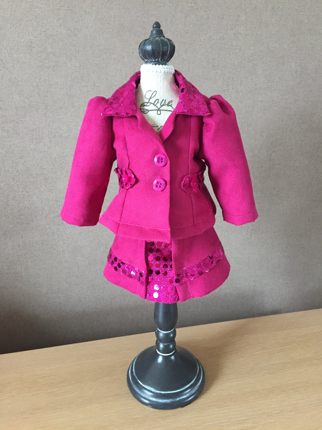 Handmade Dolls Jacket and Skirt Fushia Pink With Faux Suede With Sequin ...