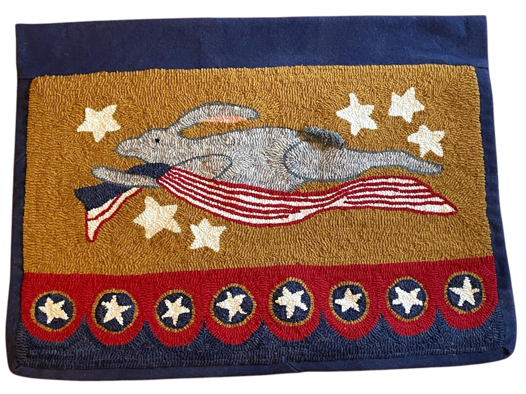 Patriotic Bunny Rabbit Wall Hanging Hand-hooked Rug Made With Wool ...