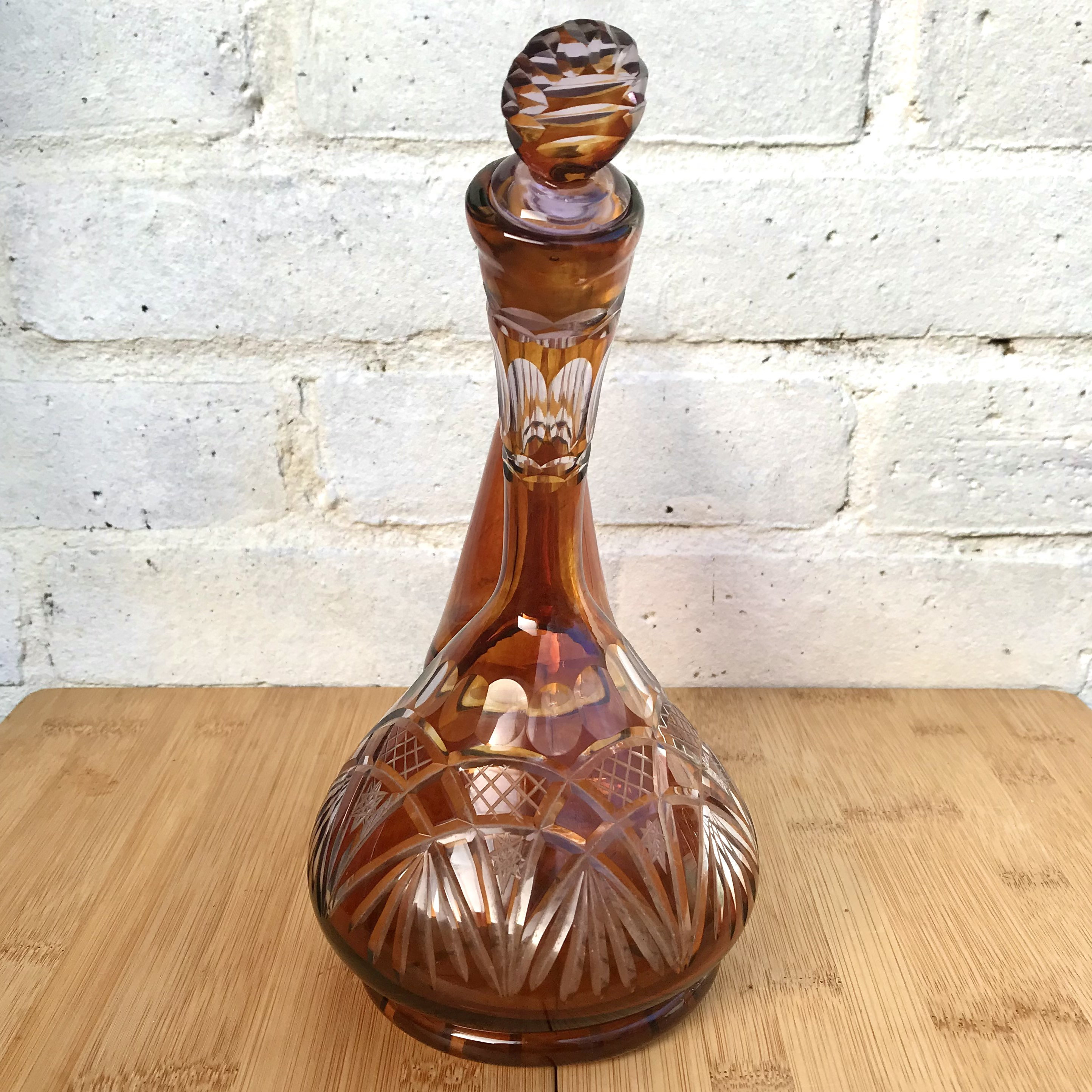 Vintage Bohemian Cut Glass Porron Wine Liqueur Decanter Pouring Bottle ...
