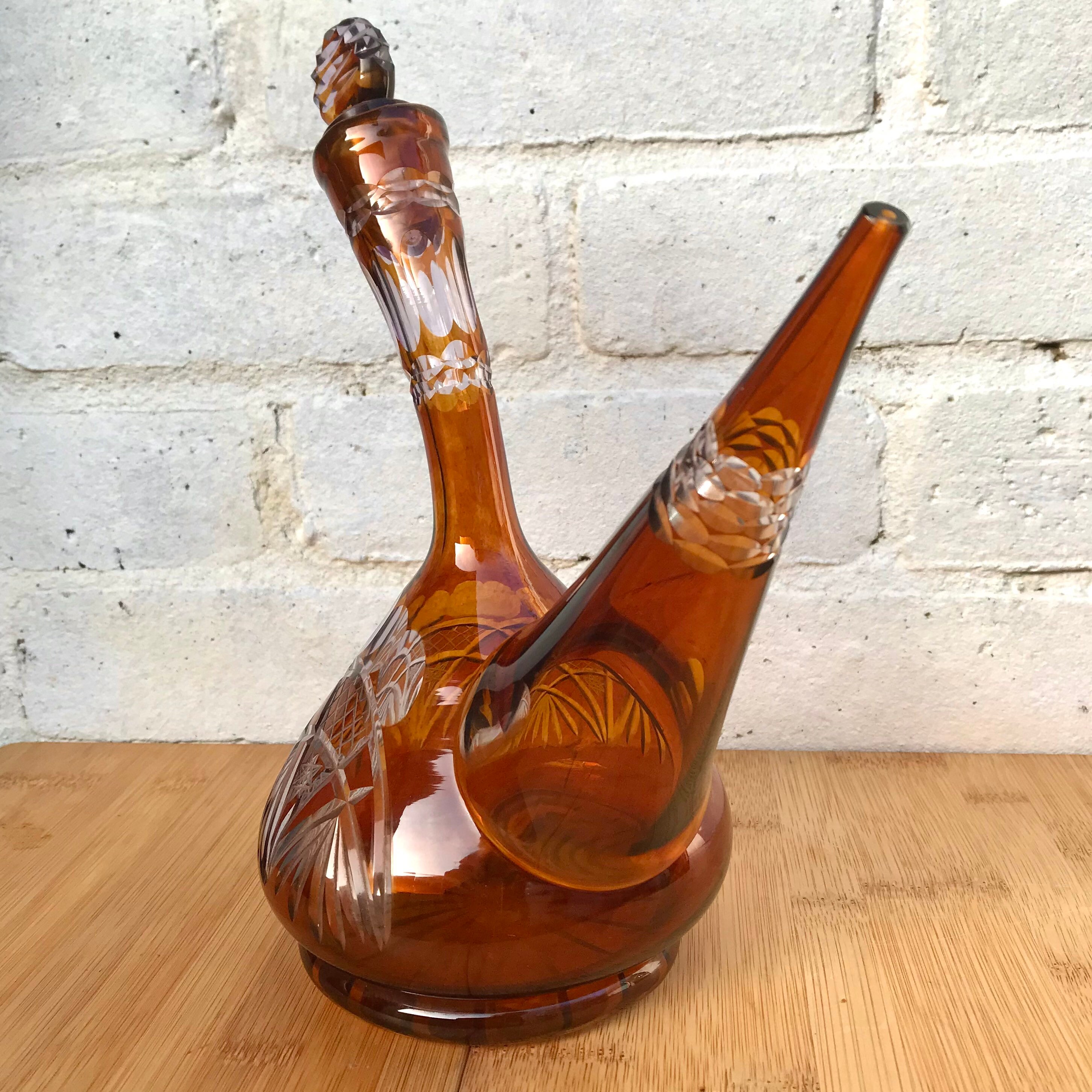 Vintage Bohemian Cut Glass Porron Wine Liqueur Decanter Pouring Bottle ...