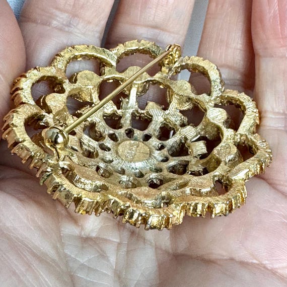 Large Signed SPHINX Brooch. Gold Tone Open Work Set w… - Gem