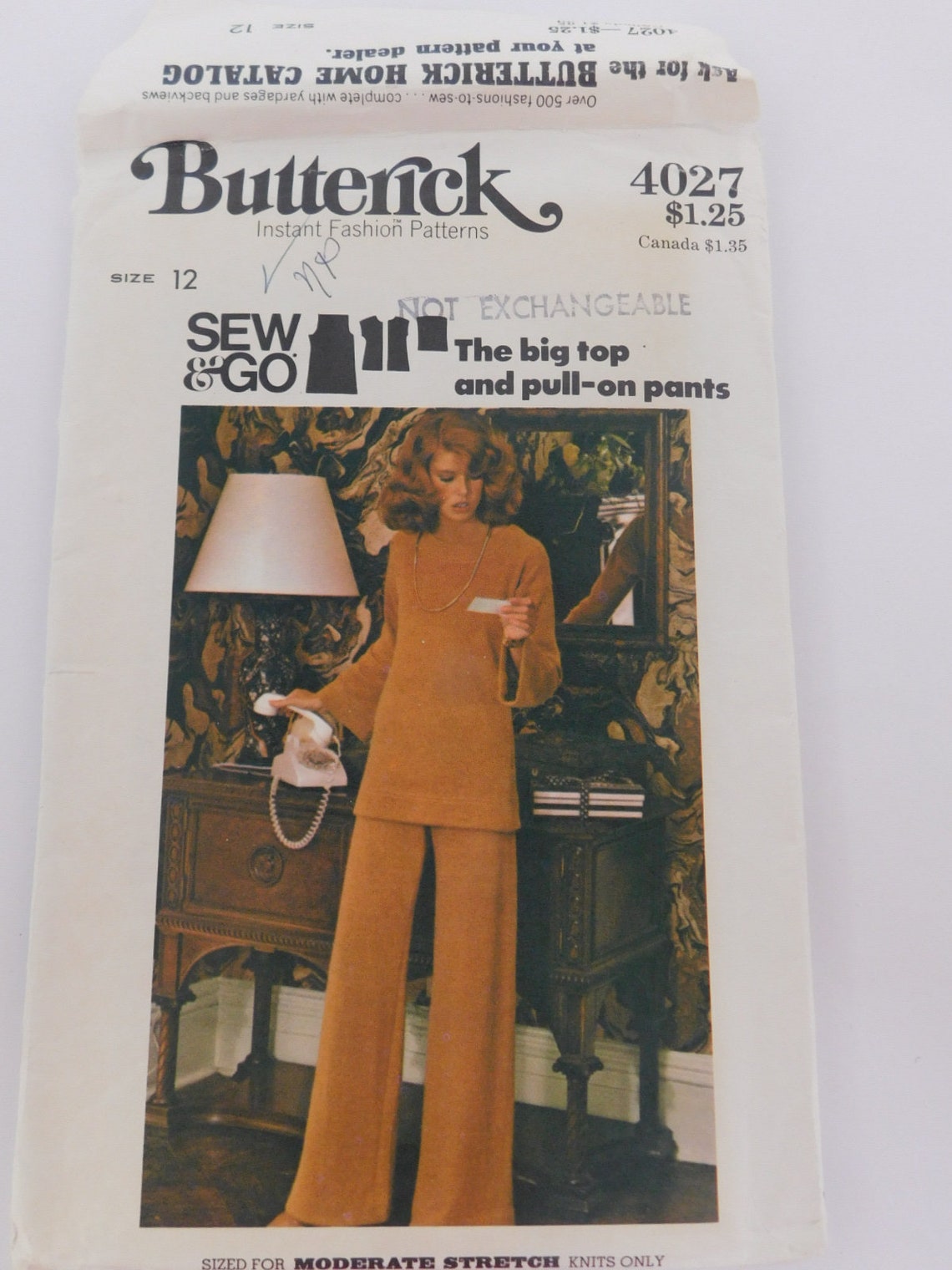 Butterick 4027 Sewing Pattern Vintage TOP and PANTS Size 12 Uncut ...