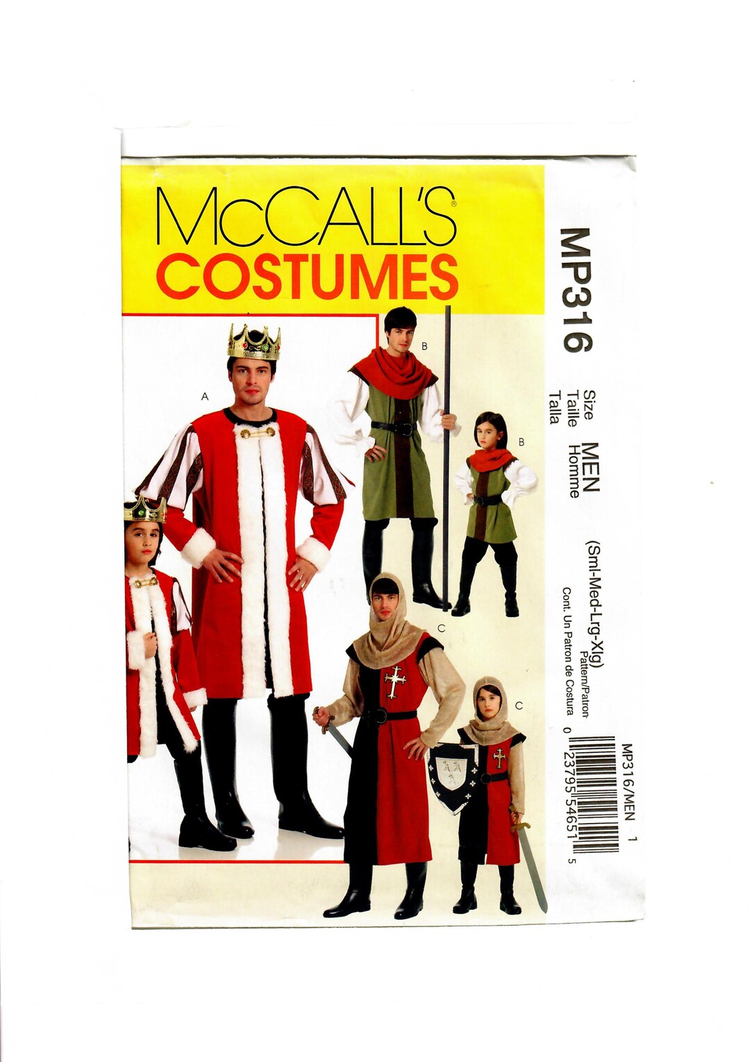 Men's Medieval Costume Pattern Mccall's MP316: King, Knight ...