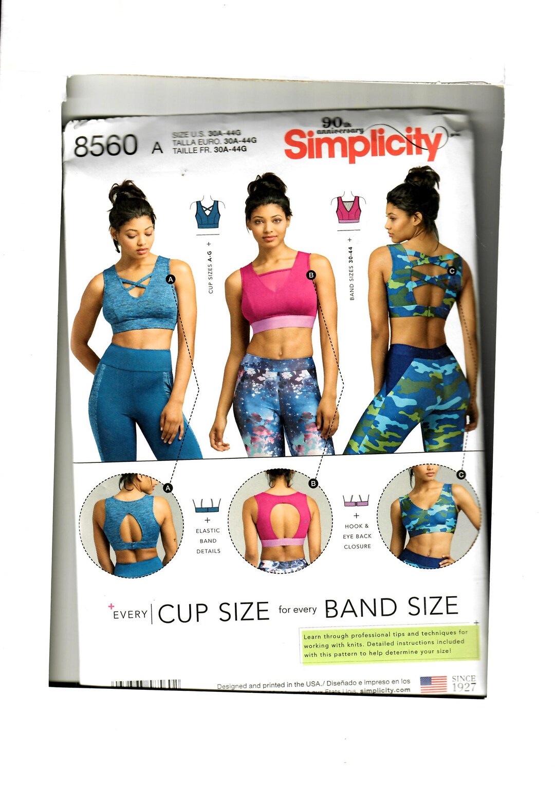 Simplicity 8560 Misses Set of Misses Knit SPORTS BRAS Size 30A-44G Bra ...