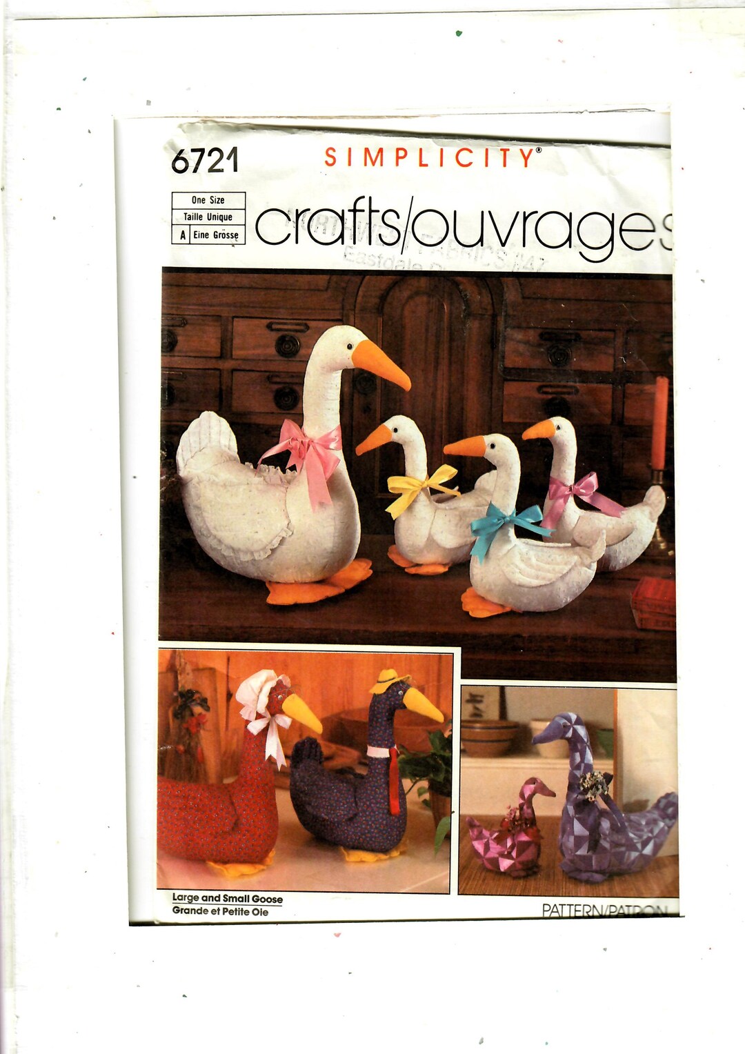 Simplicity 6721 Sewing Pattern Stuffed GOOSE Small 11" Large 18 ...