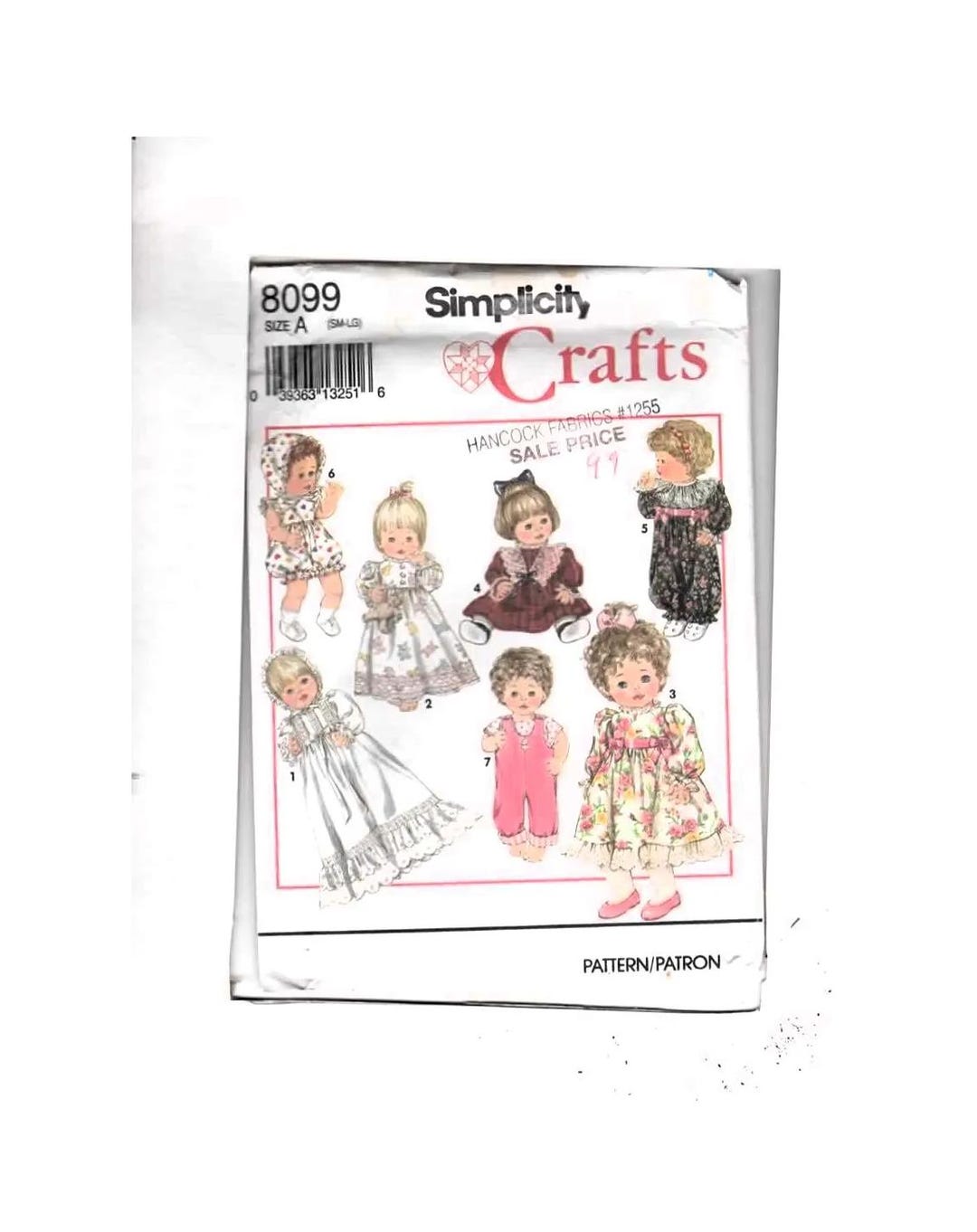 DOLL CLOTHES Simplicity 8099 Sewing Pattern SML 12-22-inch Dress ...