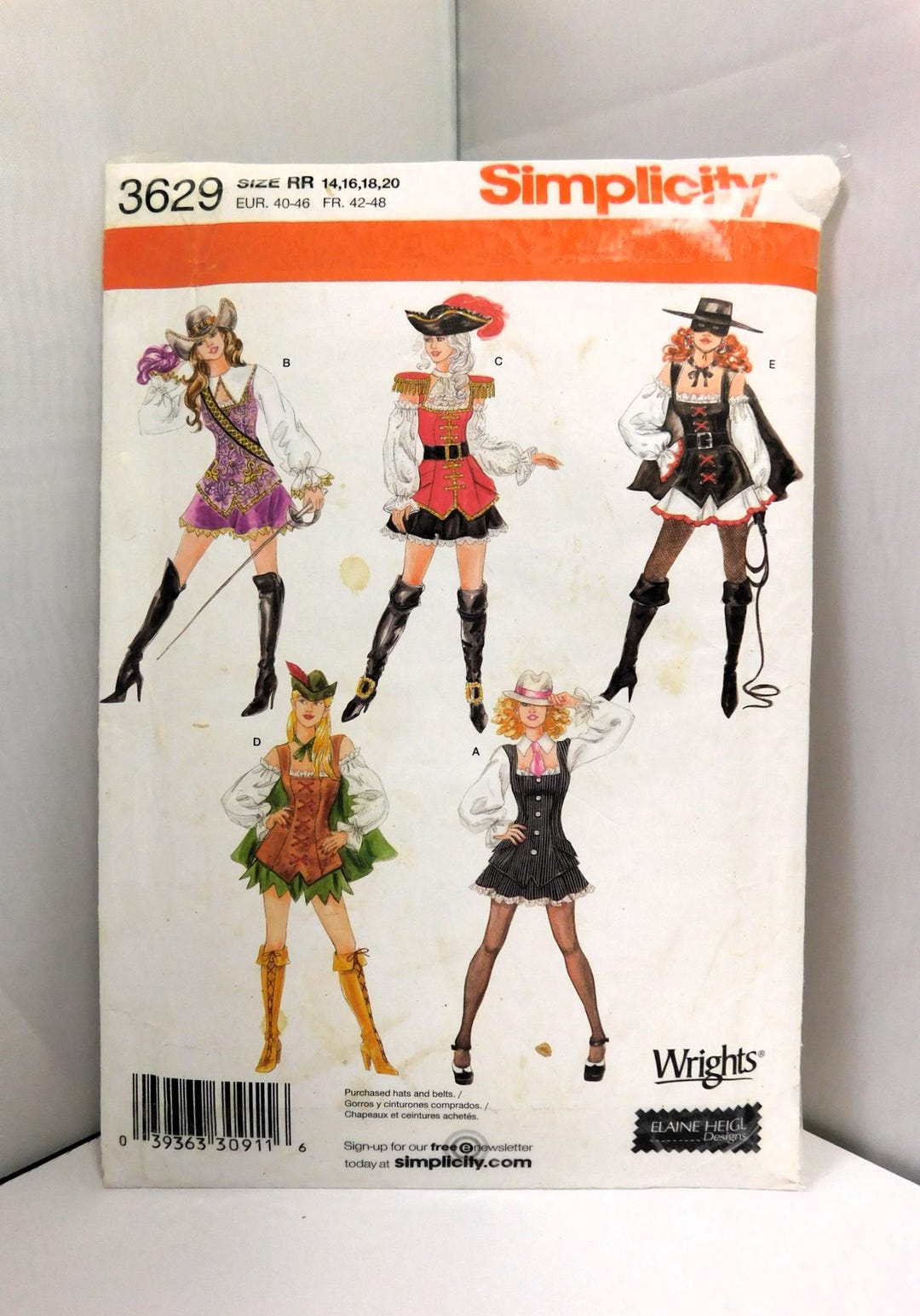 RODEO QUEEN, PIRATE Simplicity 3629 Costume Sewing Pattern: Size 14-20 ...