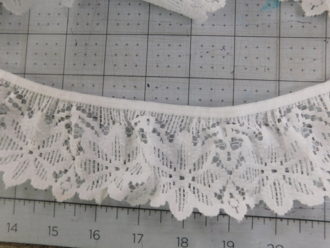White Gathered Lace 2 Inch Wide 11 Yards Ruffled Lace Poly Cotton ...