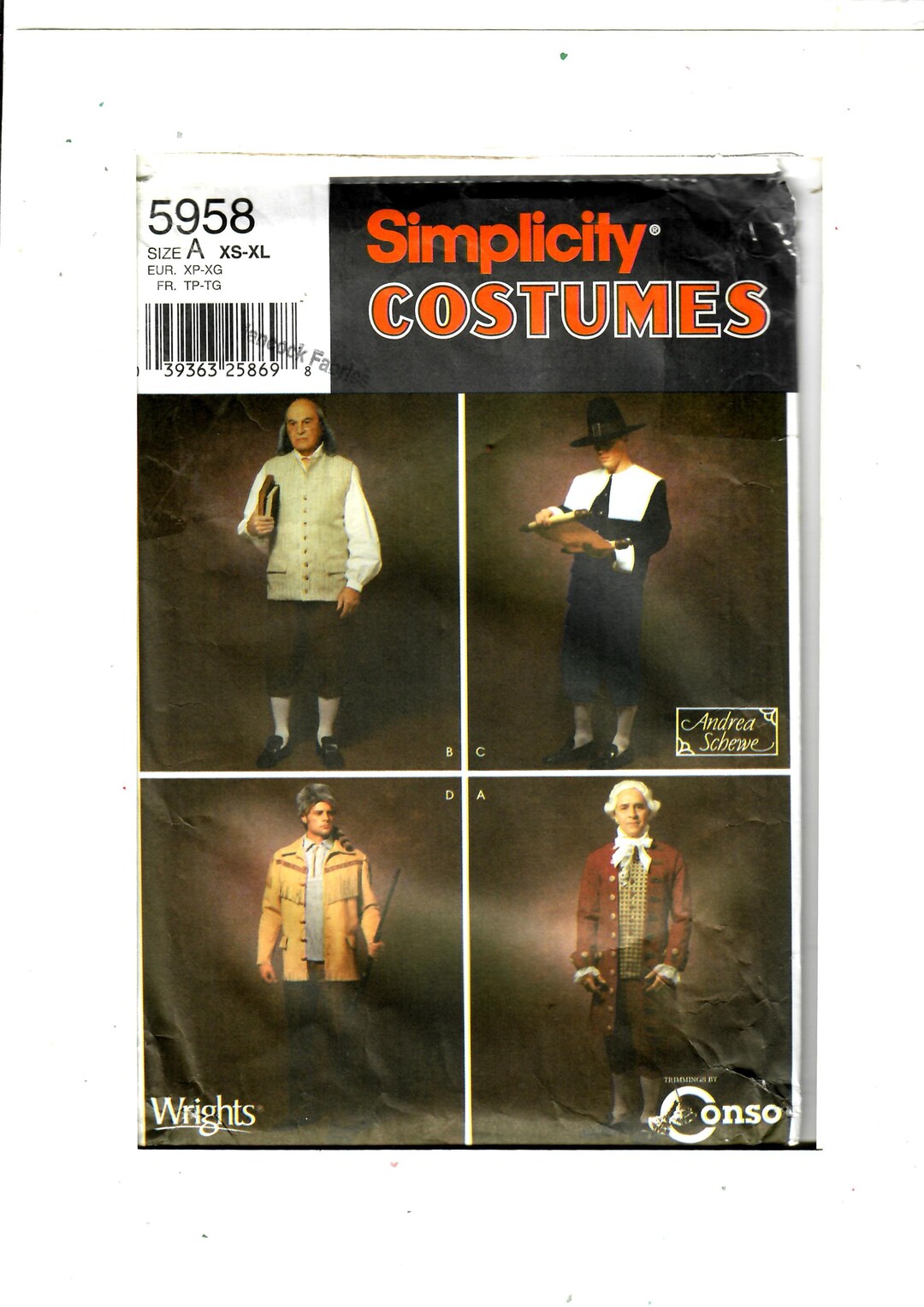 Simplicity 5958 Sewing Pattern Men's Early American Colonial Crockett ...