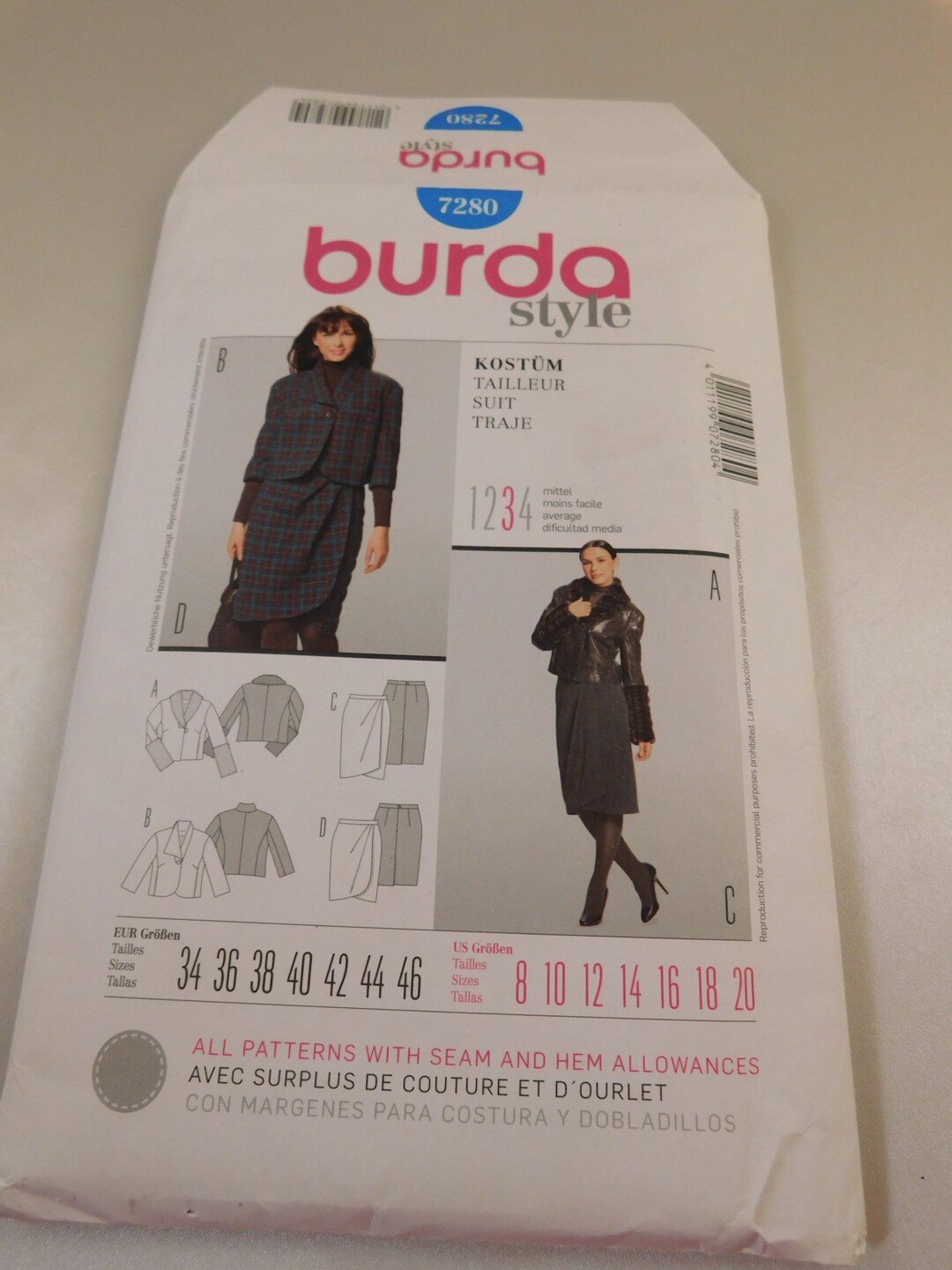 Burda S7280 Suit Sewing Pattern: Misses Jacket & Skirt (sizes 8-20) - Etsy