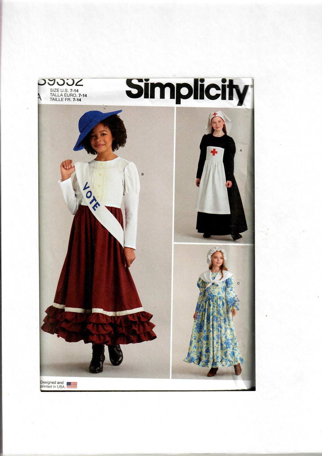 Girl's Costume Simplicity 9352 Sewing Pattern: Suffragette, Nurse ...