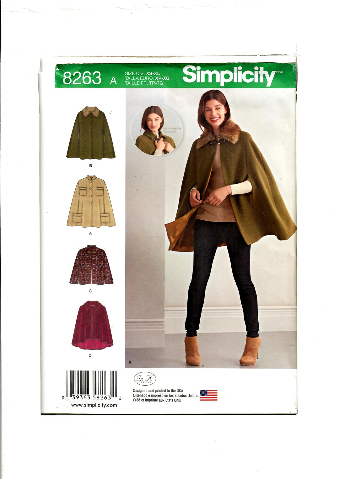 Simplicity 8263 Sewing Pattern Misses CAPES Size XS-XL Uncut, Ff ...