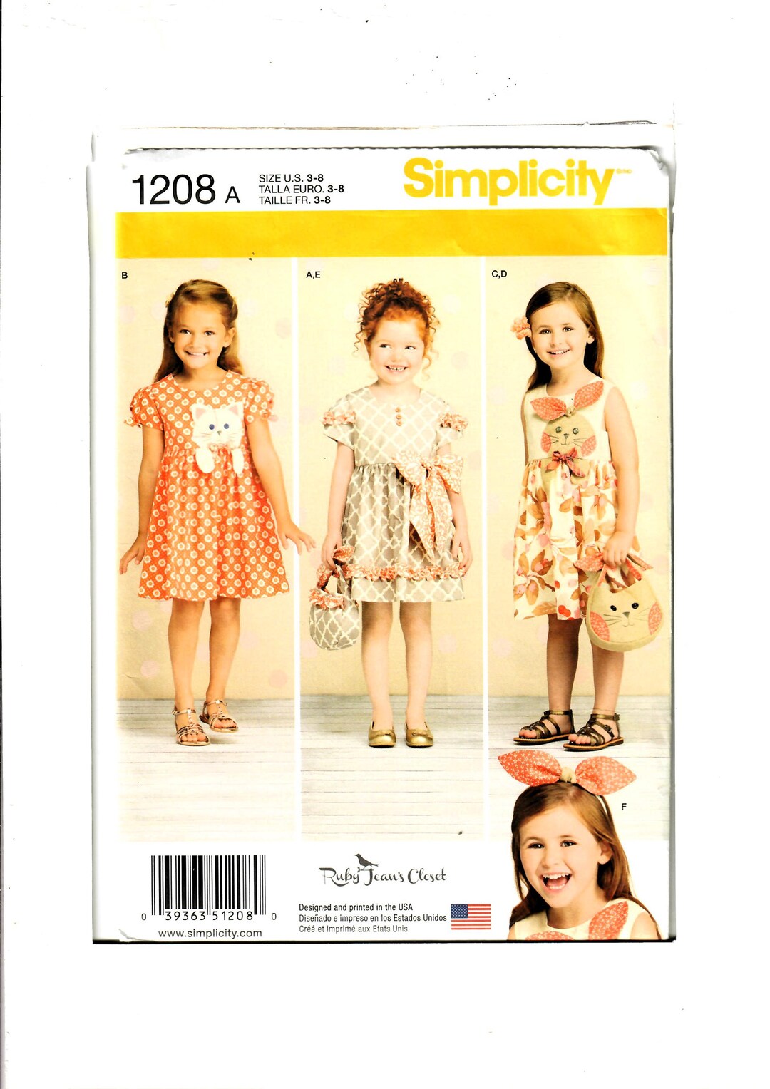 Simplicity 1208 Sewing Pattern Little Girls DRESS Size 3-8 Uncut FF ...