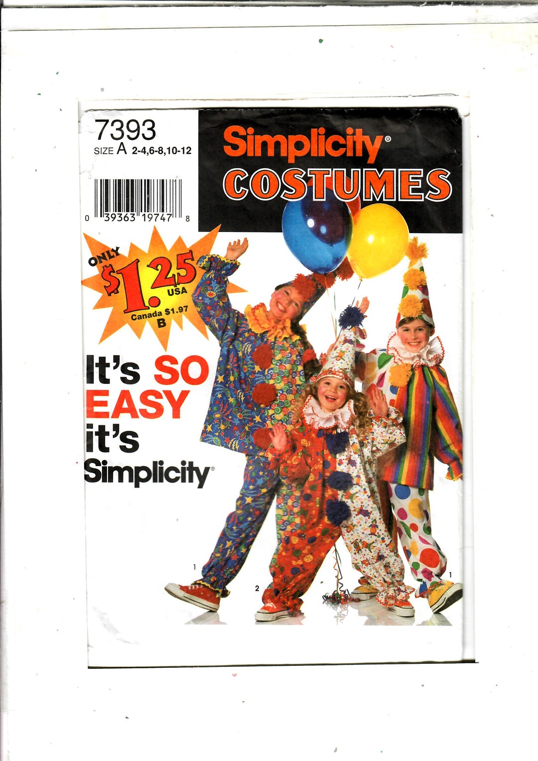 Simplicity 7393 Clowns Circus Rodeo Kids Size SML Toddler Costumes ...