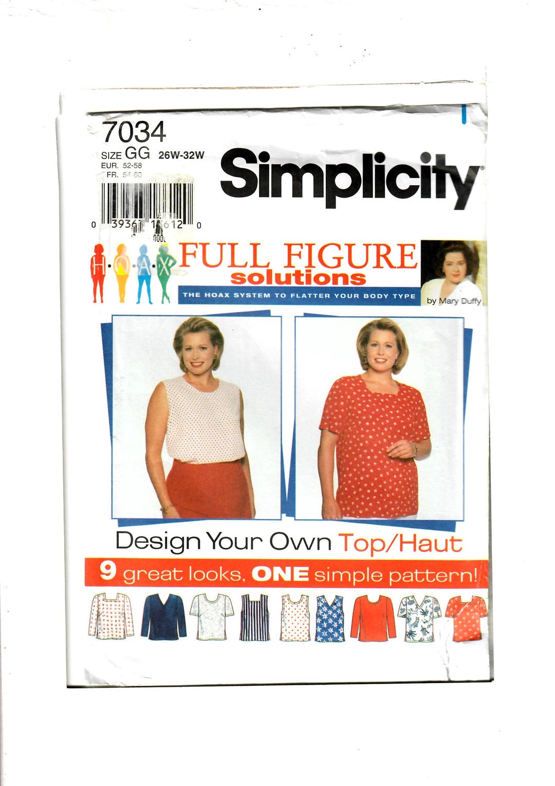 Simplicity 7034 Sewing Pattern Misses Tops Sizes 26-32w Plus UNCUT ...