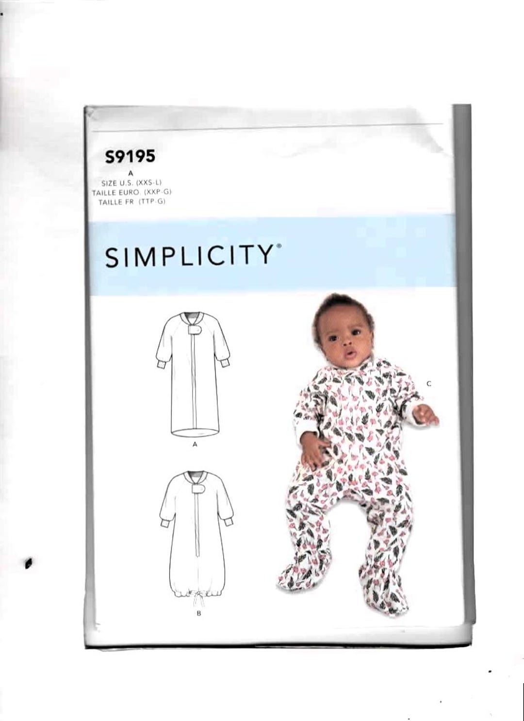 Simplicity S9195 Boy's Girls Size Xxs-large Babies Bunting Jumpsuit ...