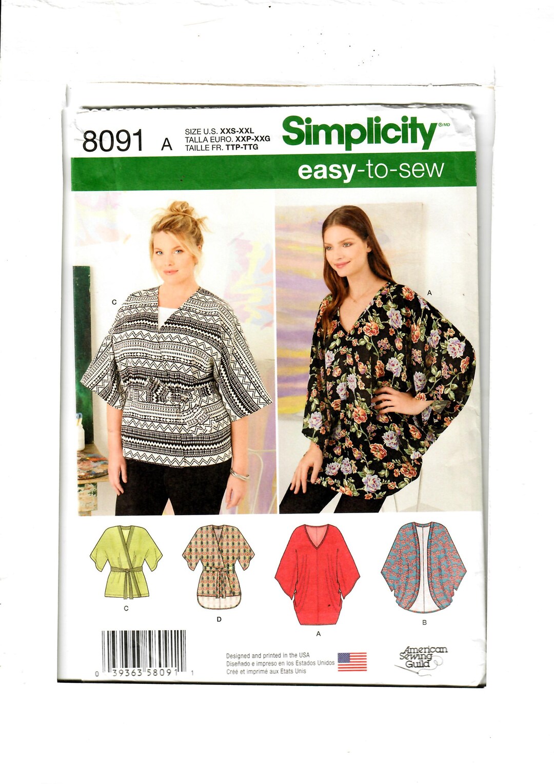 Simplicity 8091 Sewing Pattern Misses KIMONO Style Dress, Tops Sizes ...