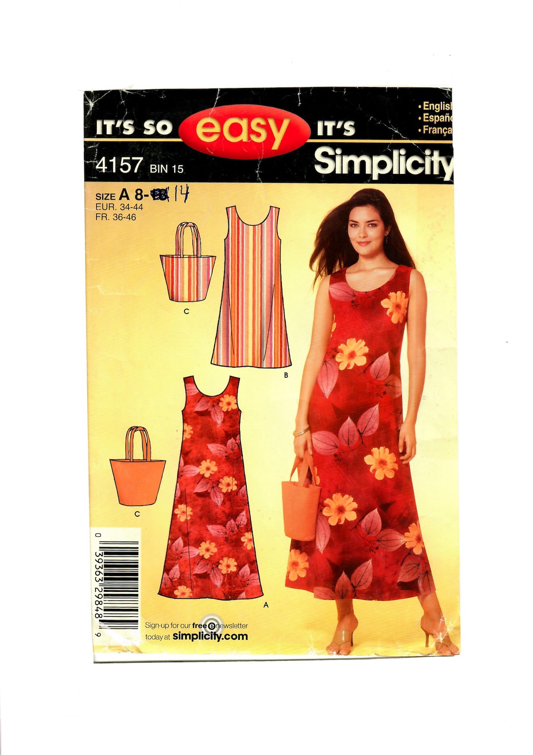 Simplicity 4157 Sewing Pattern Misses Sleeveless Long DRESS and BAG ...