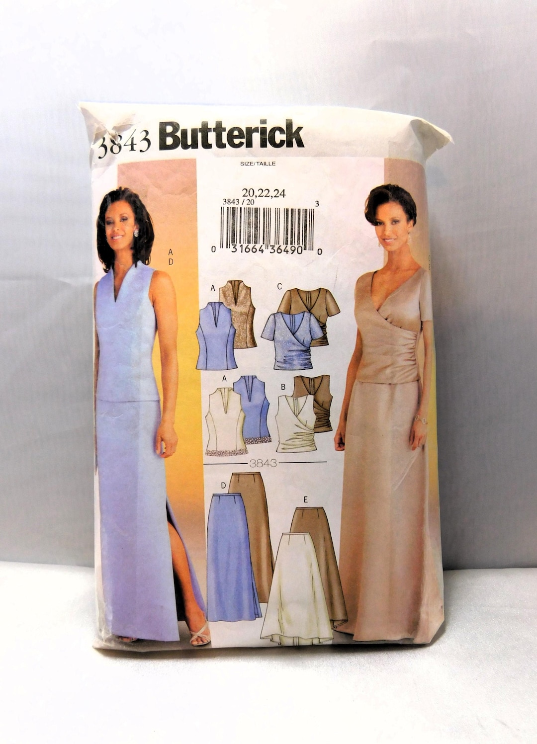 Butterick 3843 Sewing Pattern Evening Wear TOP SKIRT Wedding Size 20-24 ...