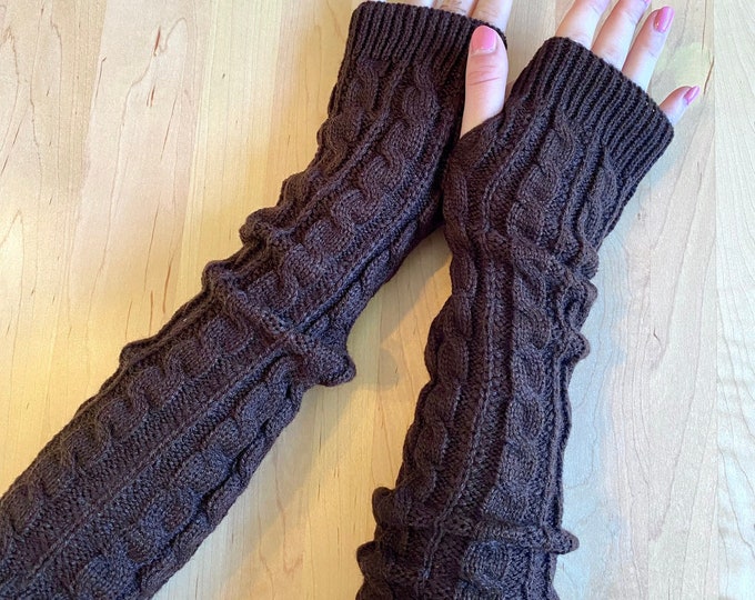 Arm Warmers, Extra Long Medieval Cable Knit Mittens, Elbow Length ...
