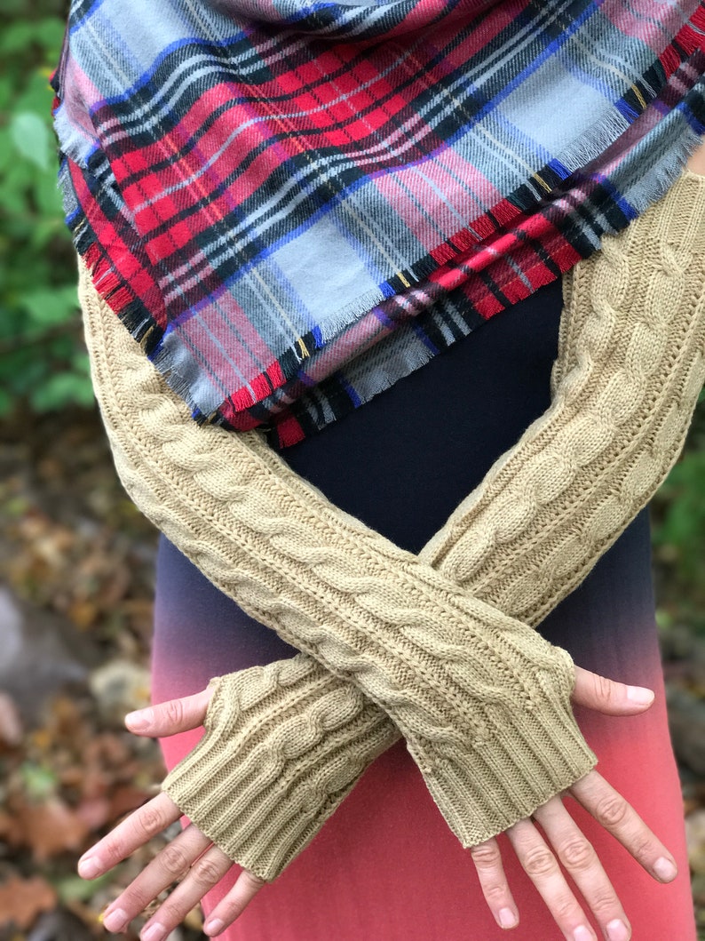 Arm Warmers, Extra Long Medieval Cable Knit Mittens, Elbow Length ...
