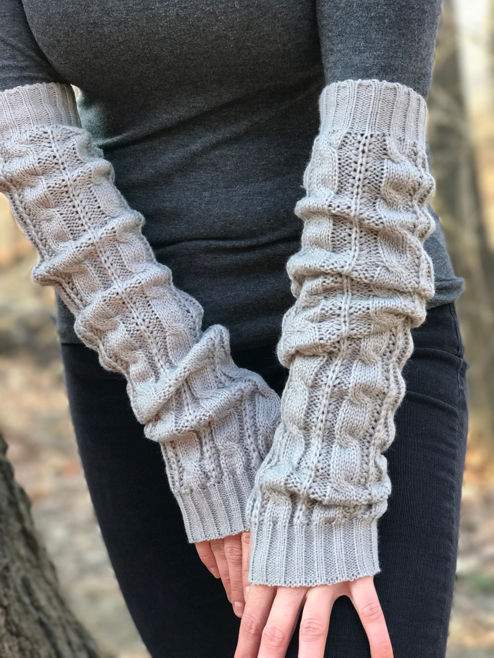 Arm Warmers, Extra Long Medieval Cable Knit Mittens, Elbow Length ...