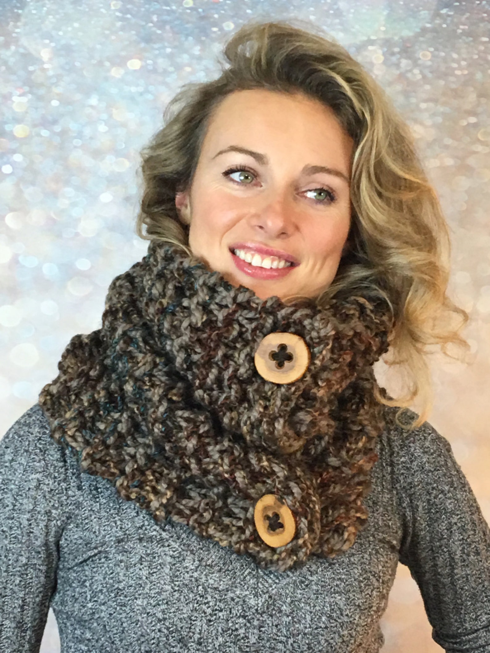 Scarf With Buttons Hand Knit Stay Put Scarf Collar in Brown - Etsy