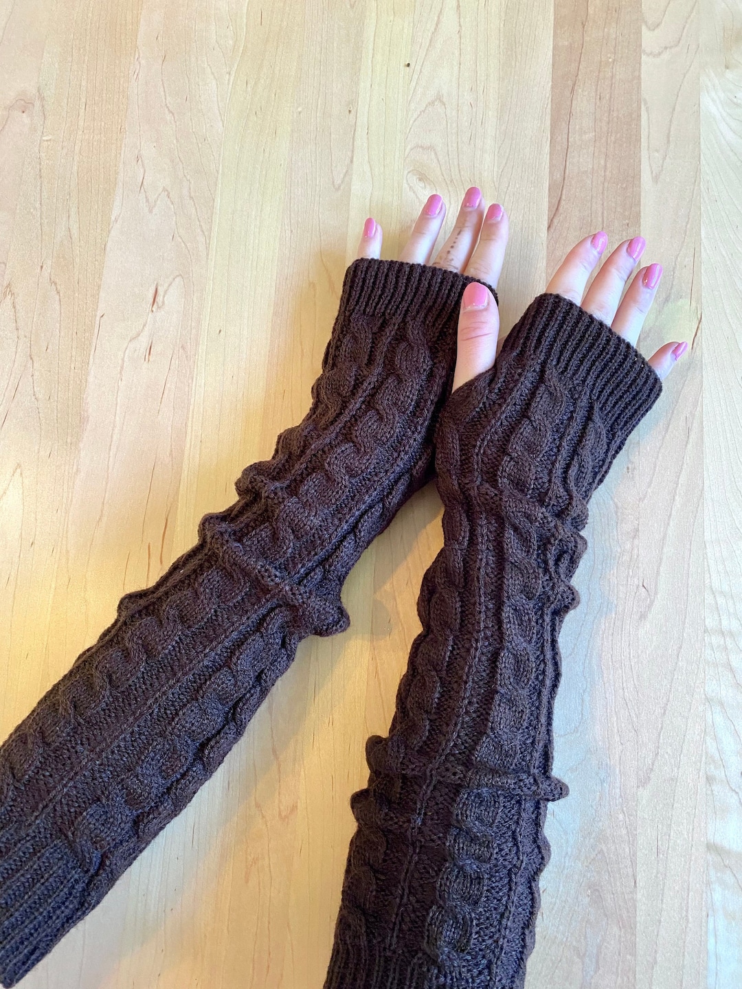 Arm Warmers, Extra Long Medieval Cable Knit Mittens, Elbow Length ...