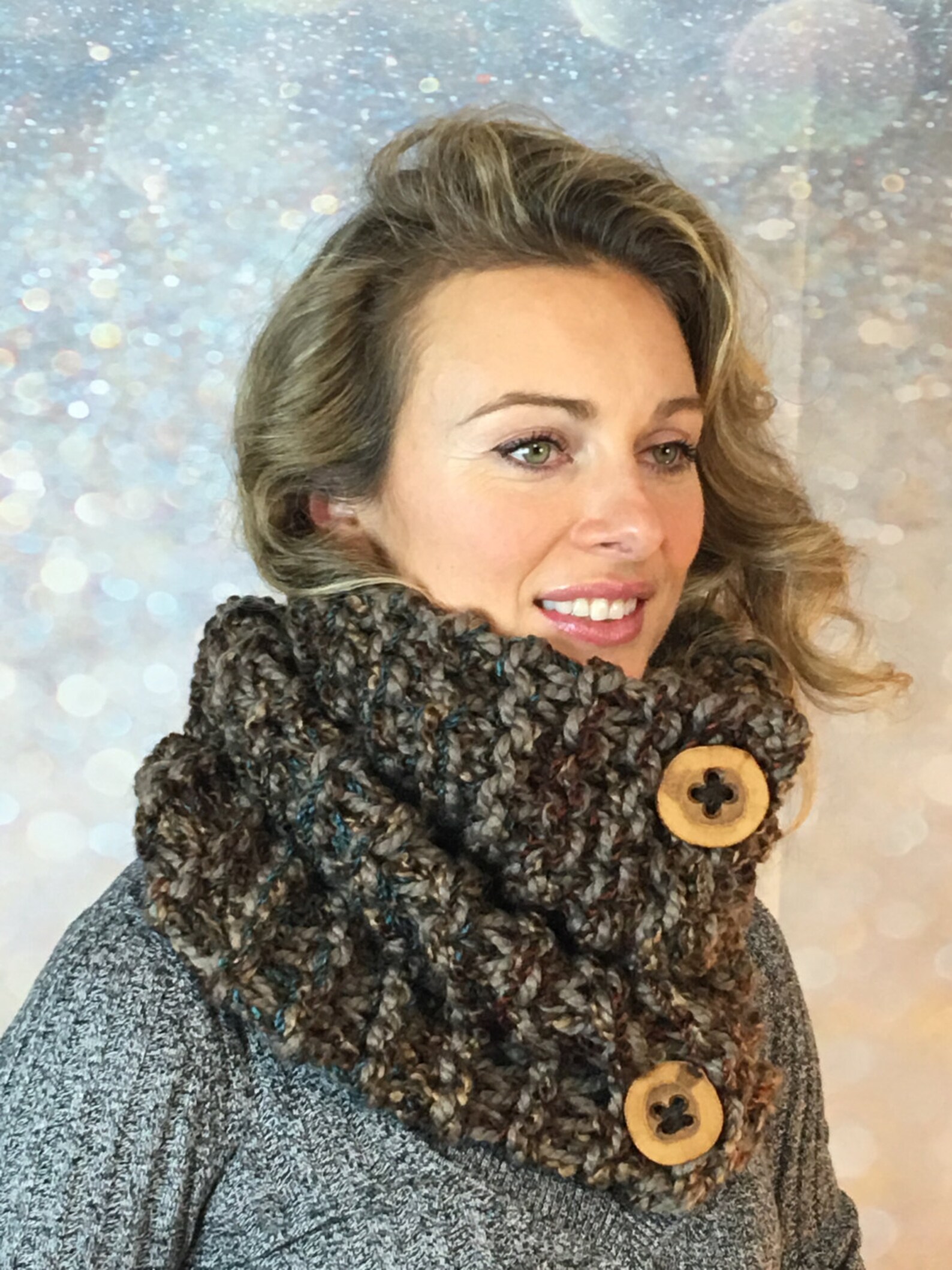 Scarf With Buttons Hand Knit Stay Put Scarf Collar in Brown - Etsy