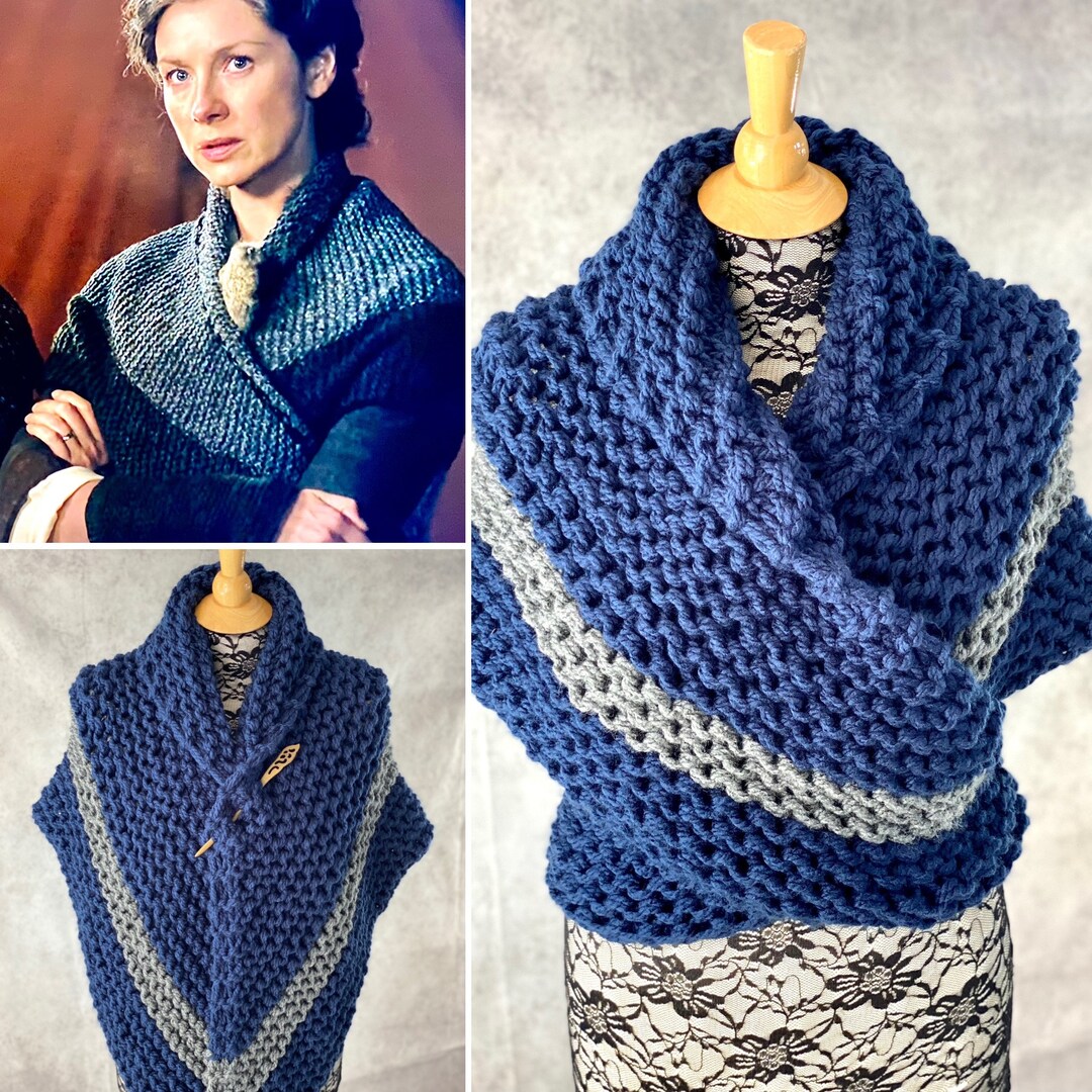 Outlander Shawl, Triangle Wrap, Chunky Rustic Scarf, Ribbed Loose Knit ...