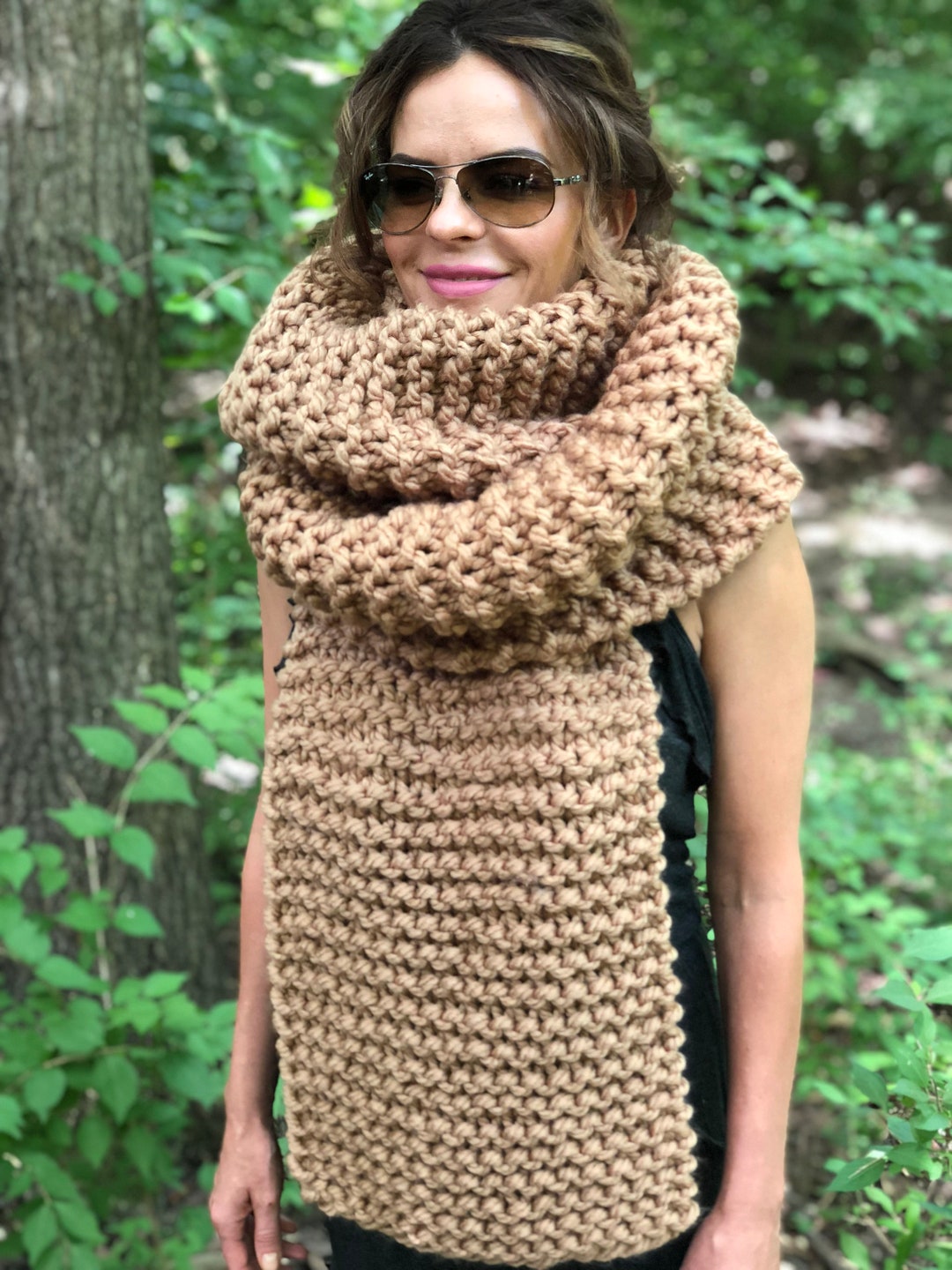 Oversized Super Scarf, 7 Feet Long, Hand Knitted, Giant Ribbed Chunky ...