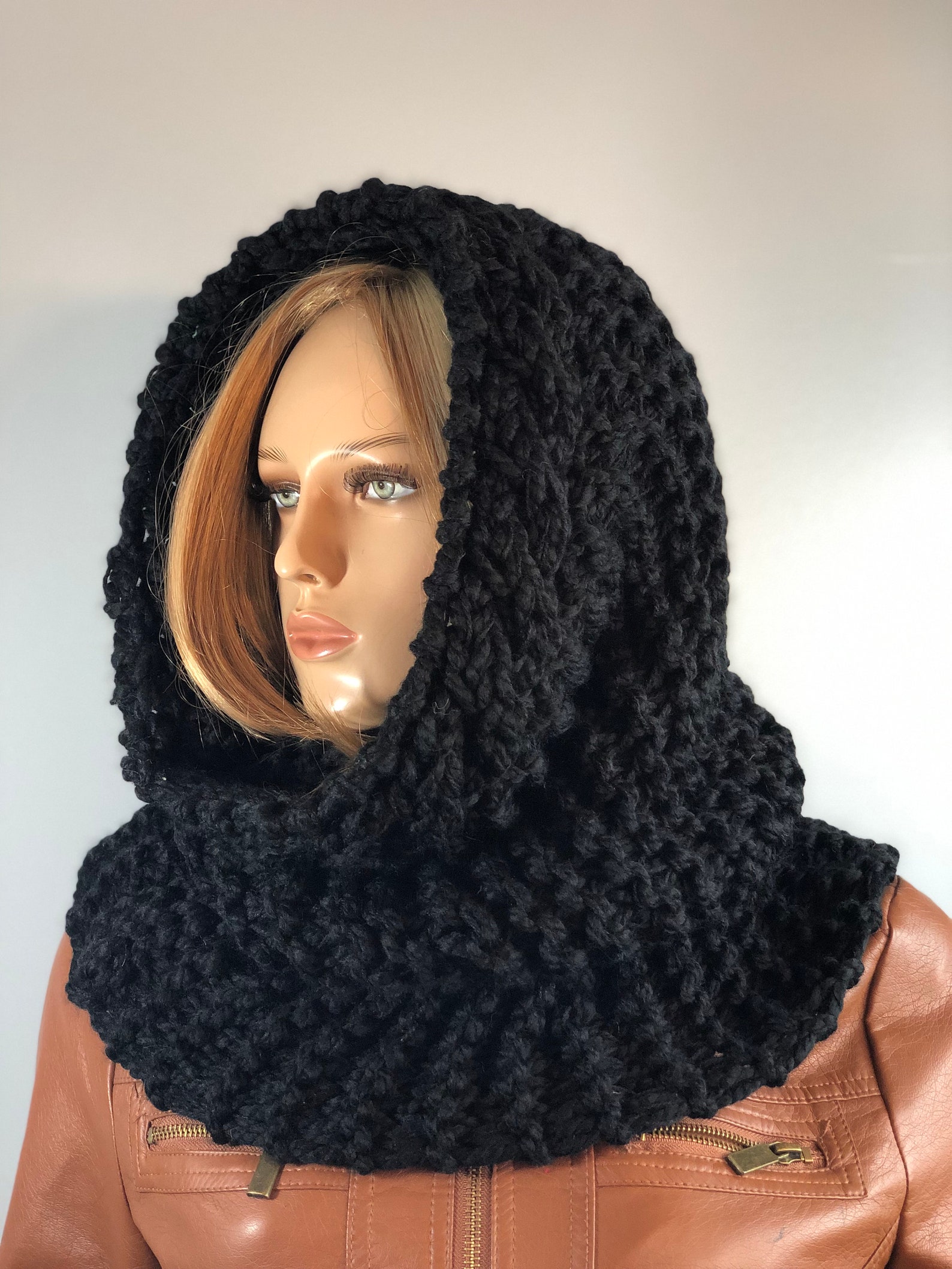 Hooded Cowl Snood in Yellow Tweed Hand Knitted Hoodie Pixie - Etsy