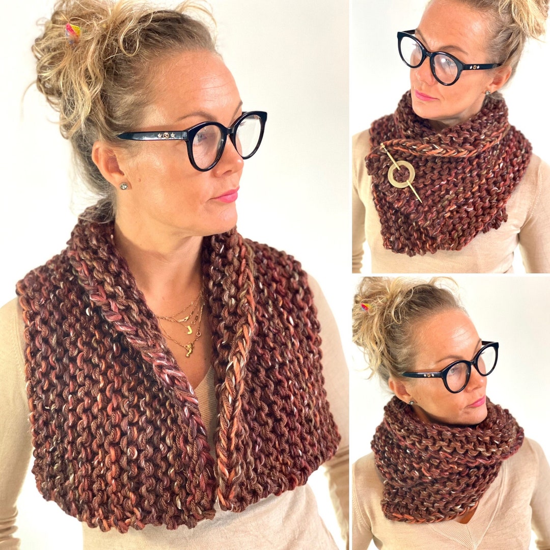 Merino Wool Scarf Cowl, Shoulder Cape, Neck Warmer in Rusty Brown ...
