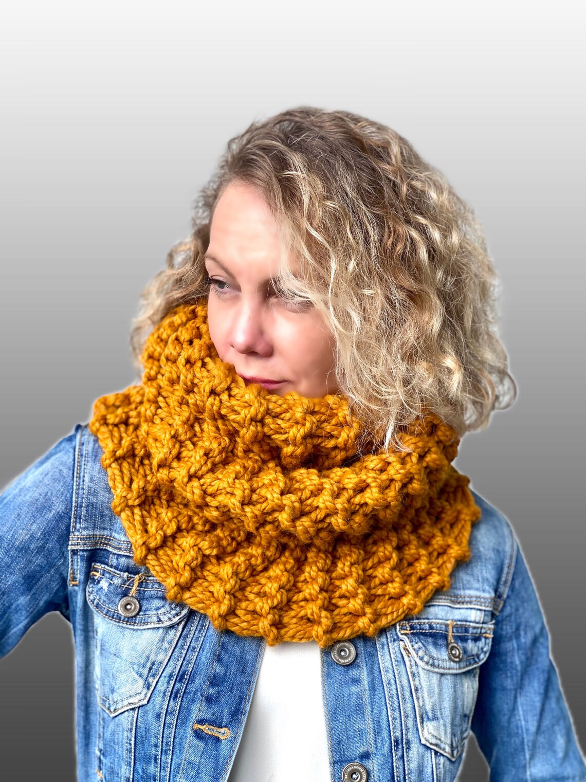 Neck Cowl Scarf in Mustard Yellow Color Chunky Knit Infinity | Etsy
