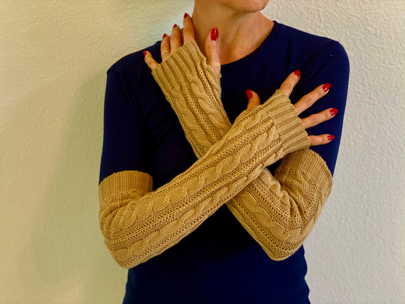 Arm Warmers Extra Long Medieval Cable Knit Mittens Elbow | Etsy