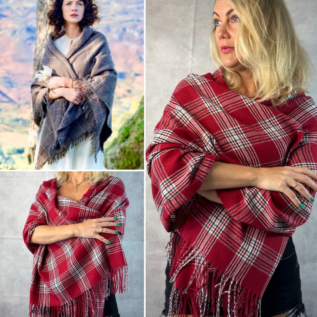 SHIPS TODAY Outlander Claire's Blanket Shawl, Plaid Tartan Shoulder ...