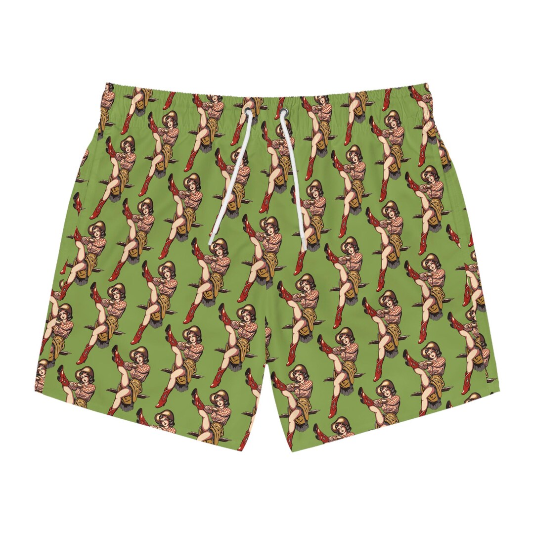 Cowgirl Wild West Swim Trunks, Retro Vintage Inspired Beach Shorts Calm ...