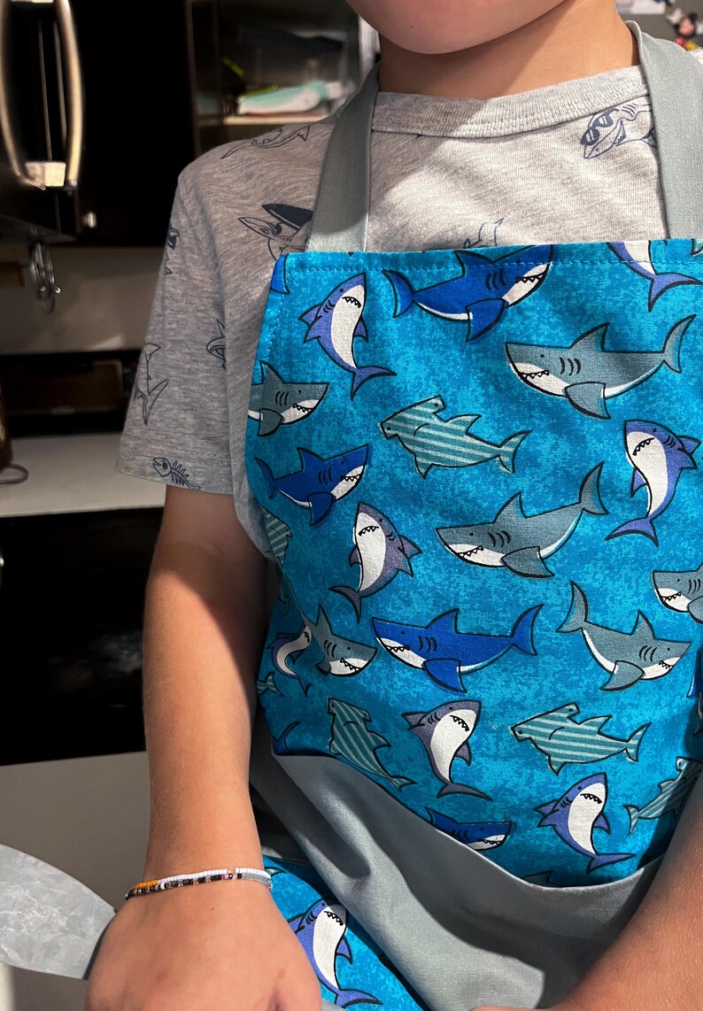 Boys Reversible Apron, Aprons, Boys Aprons, Shark Apron, Kitchen ...