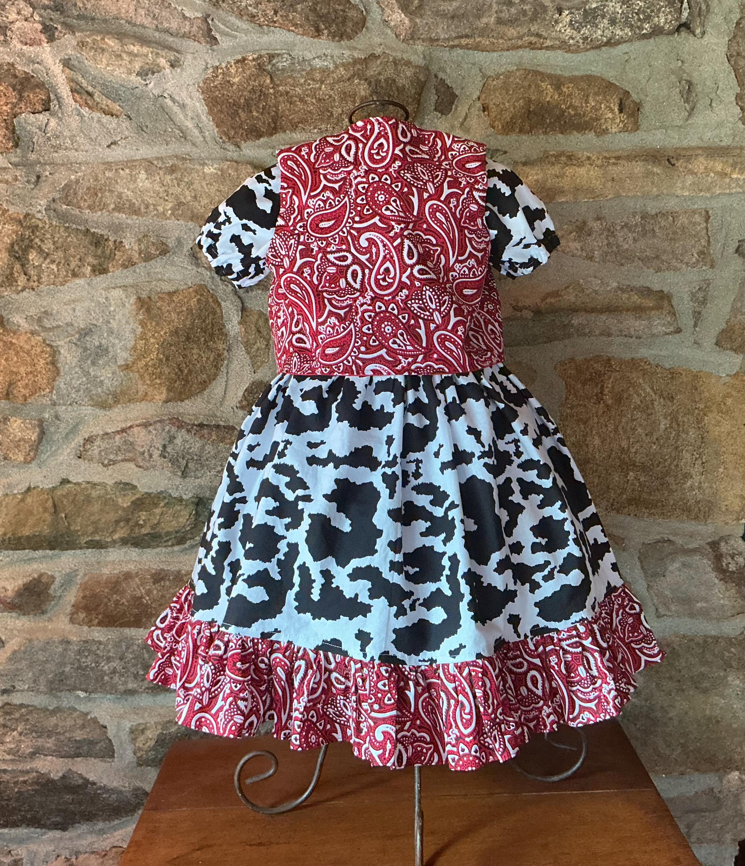Girls Cowgirl Costume Dress: Cow Print, Paisley Vest - Western Party - Etsy