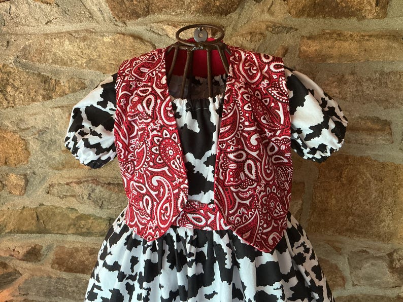 Girls Cowgirl Costume Dress: Cow Print, Paisley Vest - Western Party - Etsy