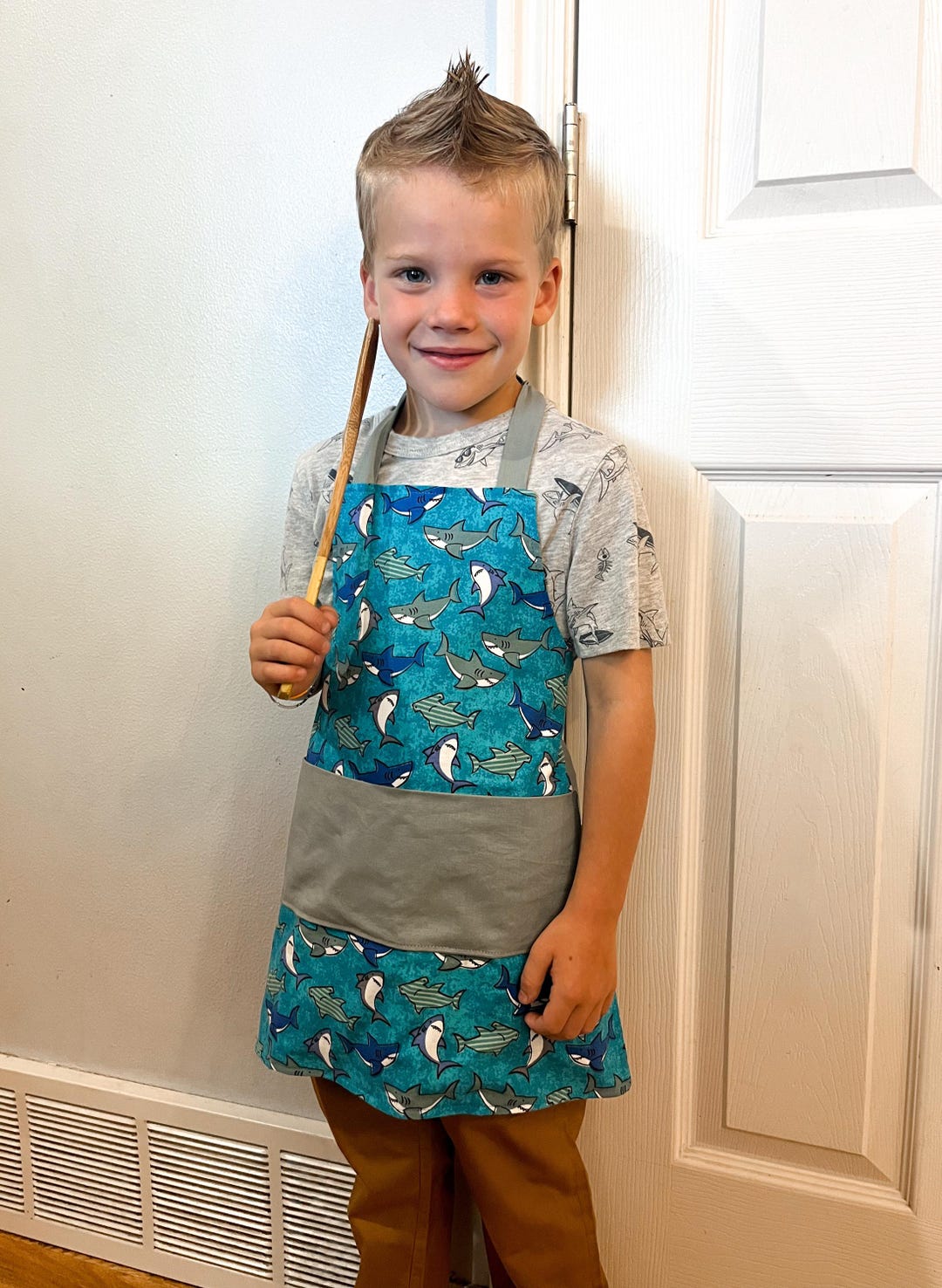 Boys Reversible Apron, Aprons, Boys Aprons, Shark Apron, Kitchen ...