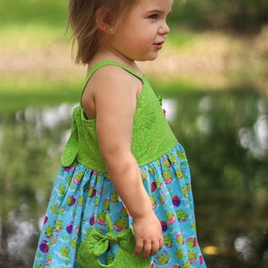 Girls Frog Dress, Summer Dress, Summer Outfit, Green Dress, Girls ...