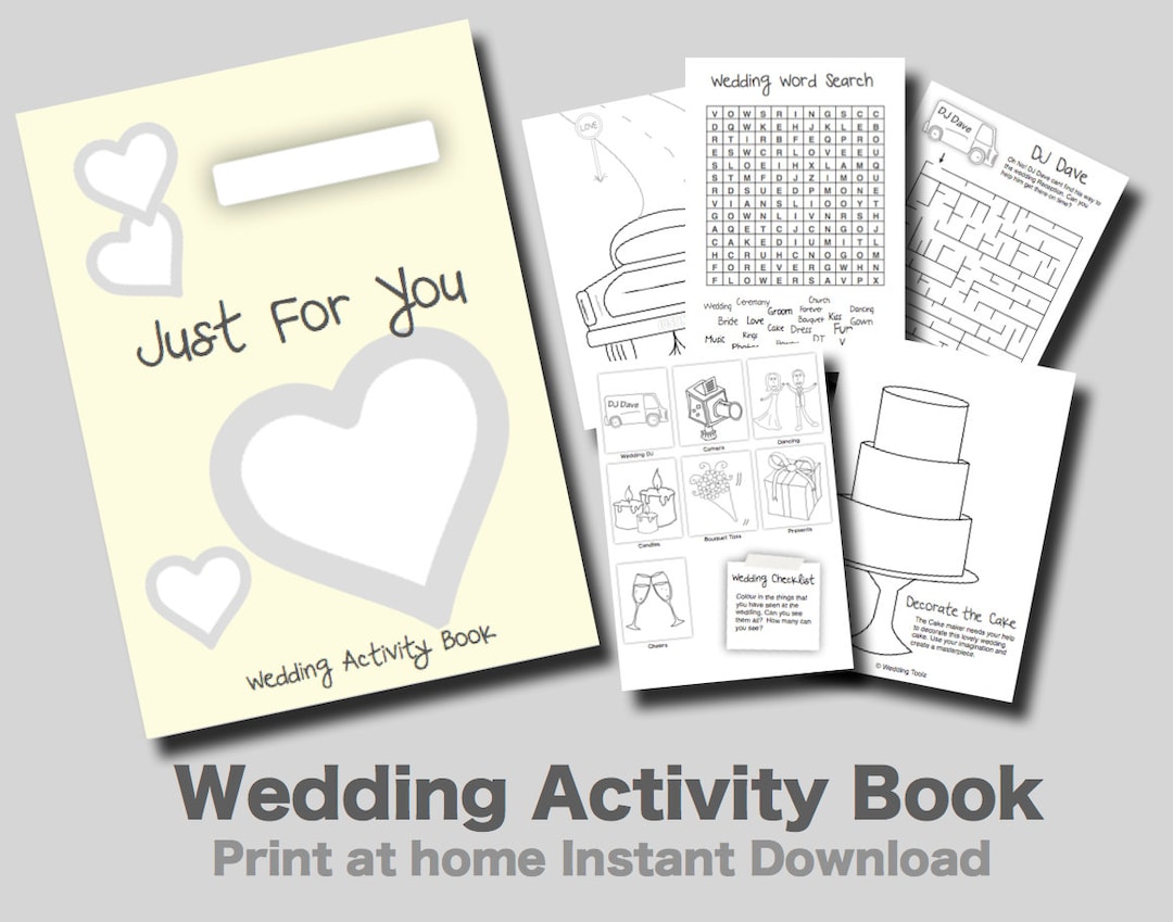 Kids Wedding Activity Book Yellow Cover - Print at Home PDF Kids Games ...
