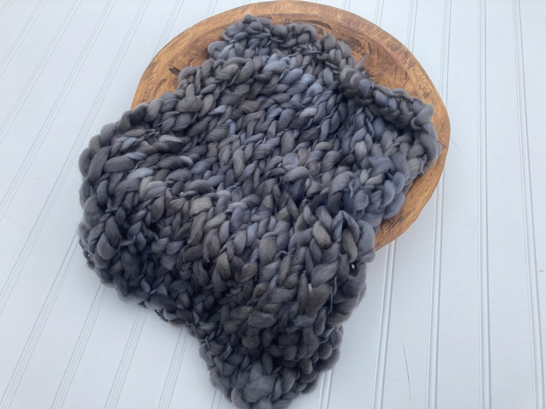 Dark Grey Charcoal Handspun Merino Wool Knit Bump Blanket Newborn ...