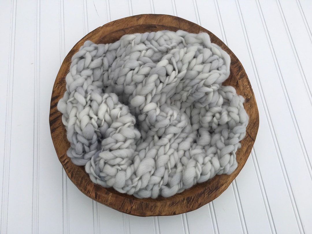 Light Grey Smoke Handspun Merino Wool Knit Bump Blanket Newborn ...