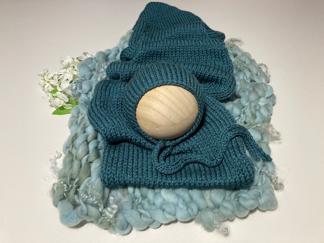 Deep Sea Teal Knit Bonnet Wrap Newborn Photography Photo Prop Set ...