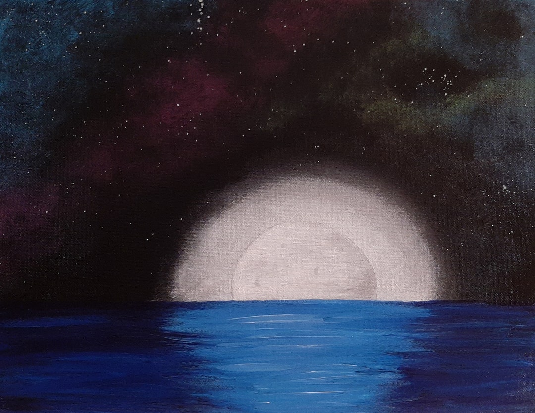 Ocean Moonscape Acrylic Painting - Etsy.de