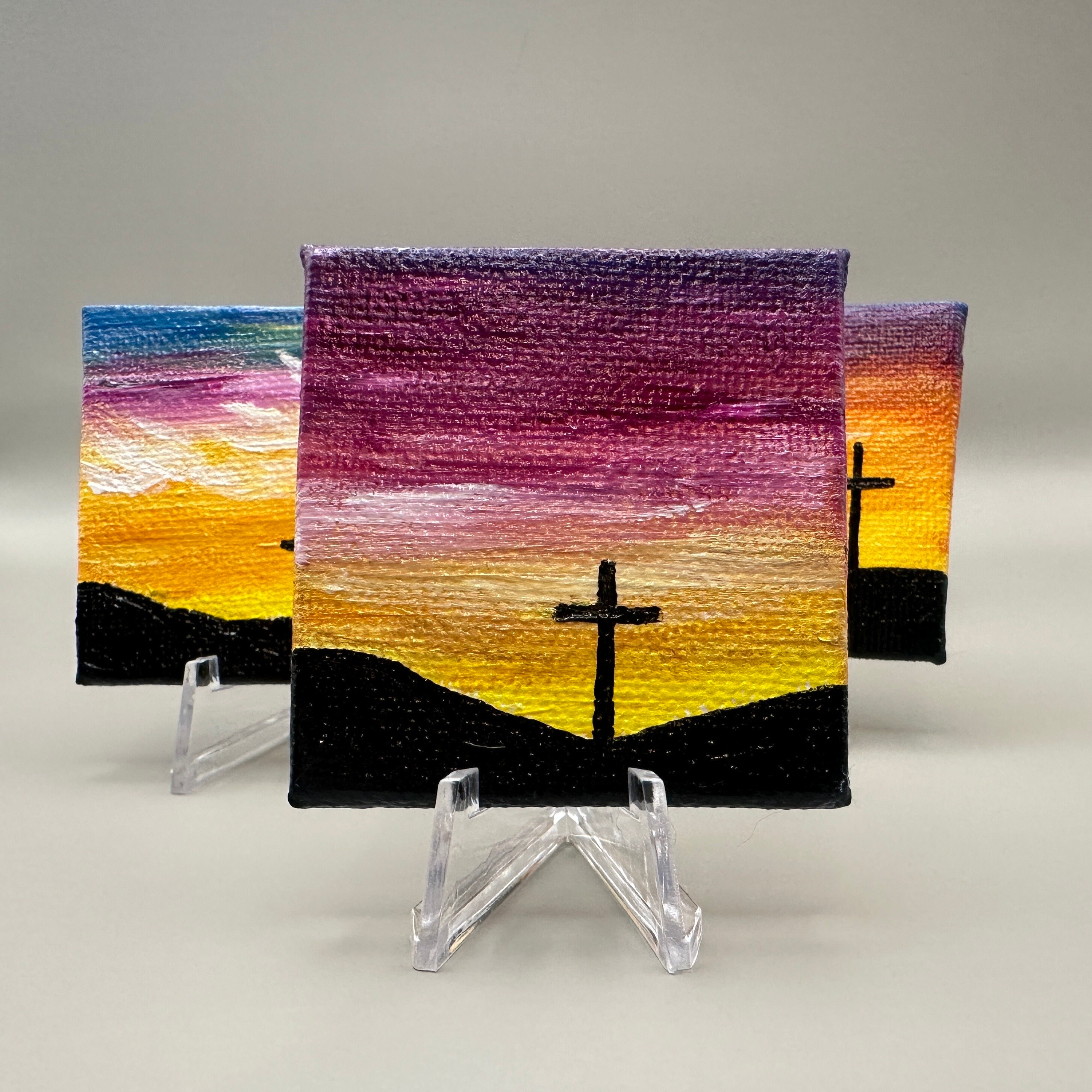 Mini Cross Sunset Painting 2”x2” - Etsy