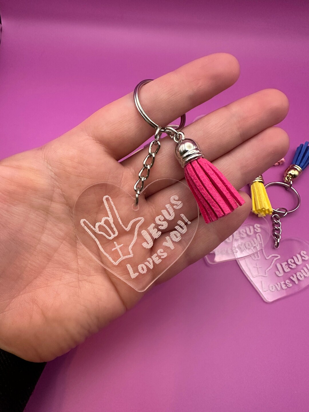 Jesus Loves You, ILY Sign Language, Acrylic Engraved Key Chain - Etsy